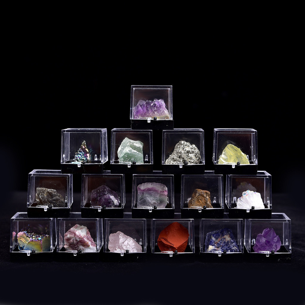 Natural Crystal Rough Stone Mineral Label Box Ornaments Mineral Crystal ...