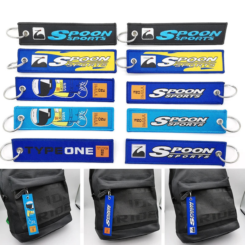 Spoon Sports Car Keychain JDM Style Embroidery Key Tags Motorcycle ...