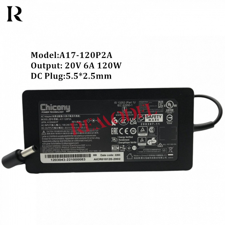 Genuine Chicony A17-120P2A A120A057Q 120W AC Adapter 20V 6A Charger For Intel NUC 12 Pro Kit ...