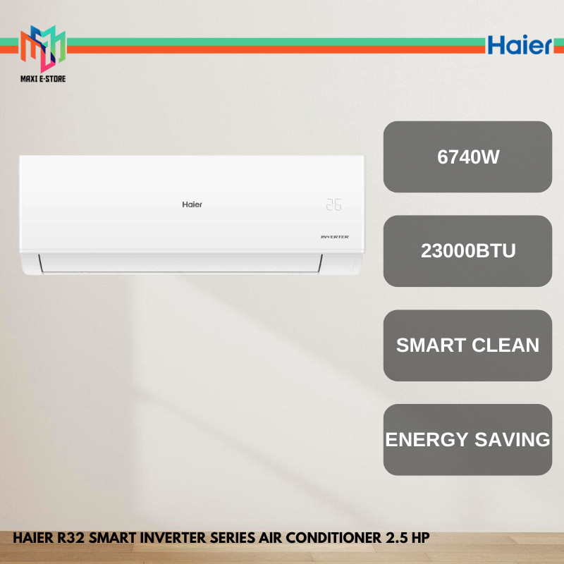 Haier R32 HSU-25VQC22 Smart Inverter Series Air Conditioner 2.5 HP UVC Sterilization 5 Star ...