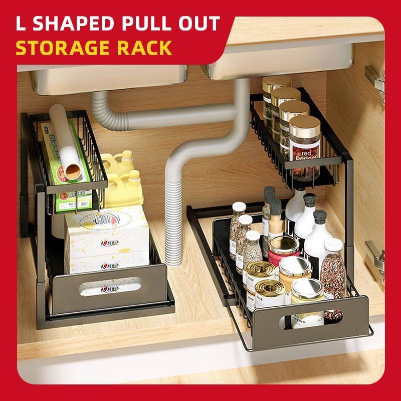 [Ready Stock] Sewer Sink Pull-Out Storage Rack Cabinet Storage Rack Removable Multi-Purpose ...
