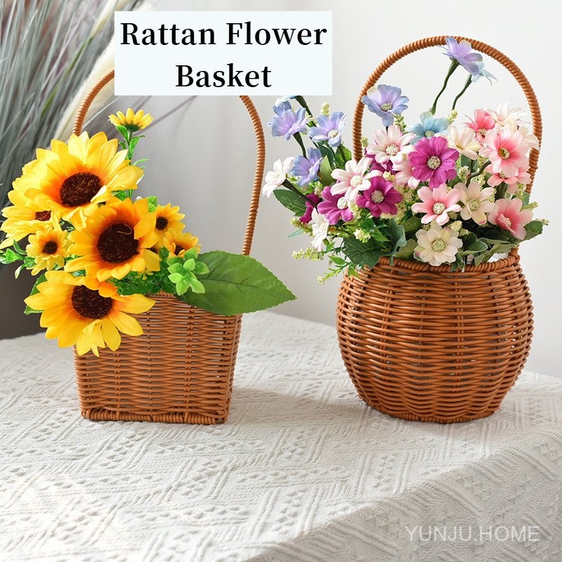 Ready Stock Flower Basket Portable Plastic Rattan Imitation Rattan ...