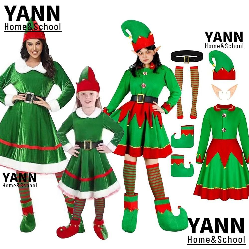 YANN Christmas Elf Costume, Green Elf Dress Velvet Cosplay Clothing ...