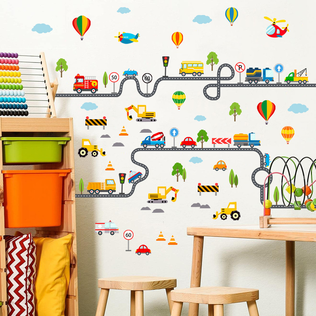 Wall Stickers Cartoon Car Track Traffic Light Game Ground Stickers ...