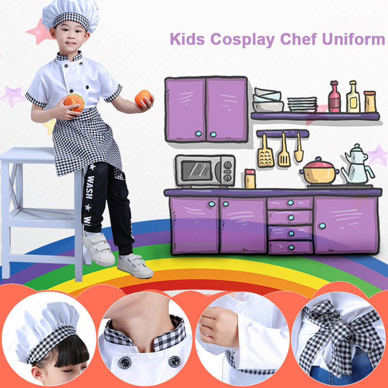 Children Chef Uniform Costume Boys Girls Cooking Fancy Dress Cosplay ...
