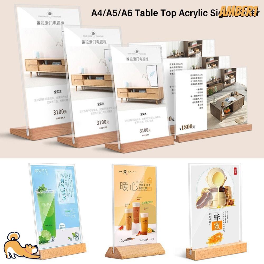 AMBER1 Menu Display Stand, with Wood Base A4/A5/A6 Table Top Sign ...