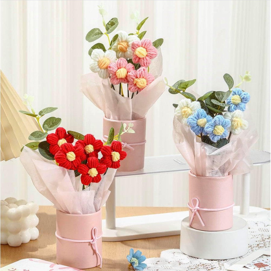 Crochet Flower Bouquet Knitted Flower DIY Artificial Flower Birthday ...