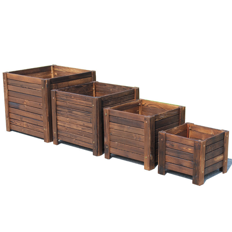 Preservative Wooden Flower Box Carbonized Solid Wood Flowerpot Wooden ...