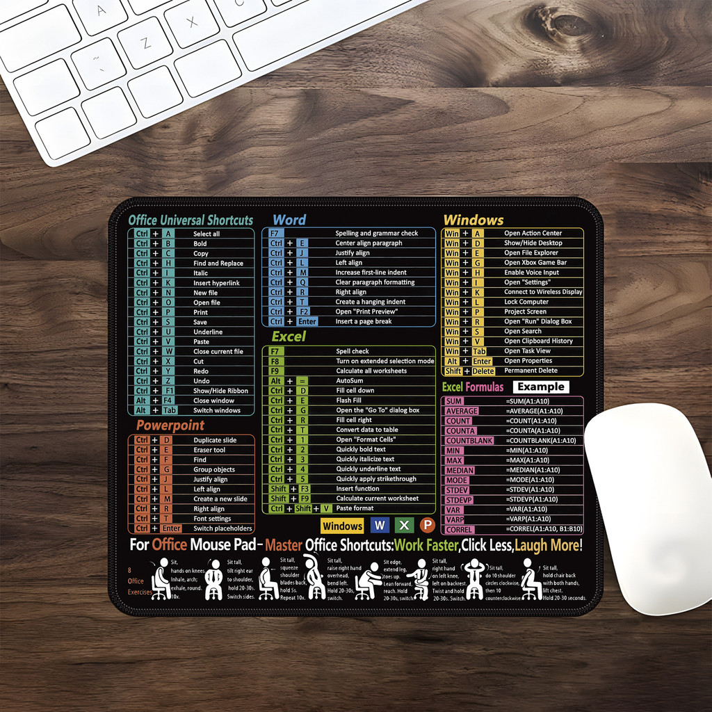 Mouse Pad with Excel, Word, PowerPoint & Windows Shortcuts – Small ...