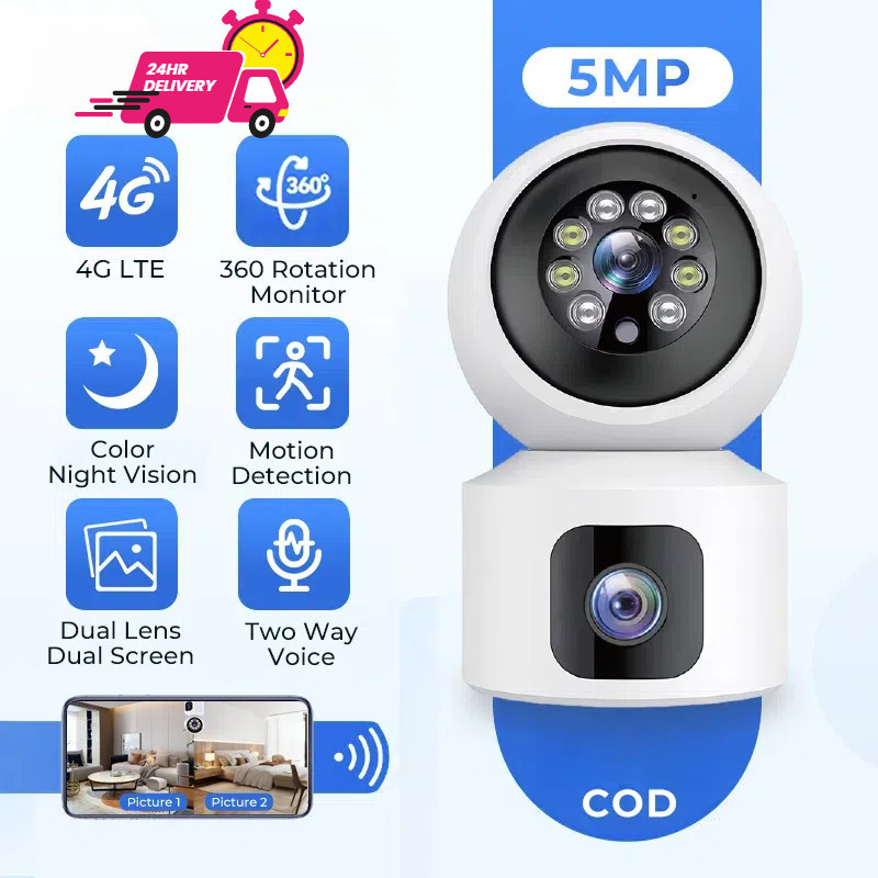 Wifi/4G Sim Card Dual Lens 5MP Wireless CCTV Camera Outdoor Pan/Tilt ...