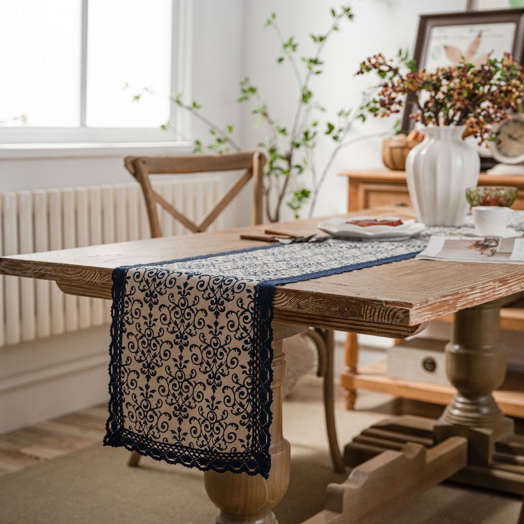 OMMO Table Runner Cotton Linen Dining Table Runner Cloth Modern Side ...