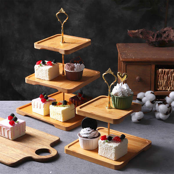 dessert tray bamboo dessert tray Pinggan buah tiga lapisan kreatif dua ...