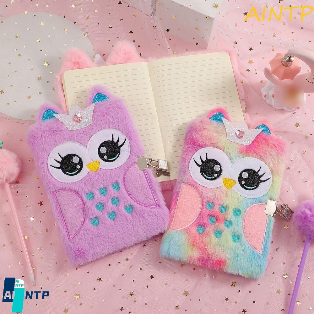 AINTP Plush Owl Notebook, Cartoon Gradient Colored Diary Notepad ...
