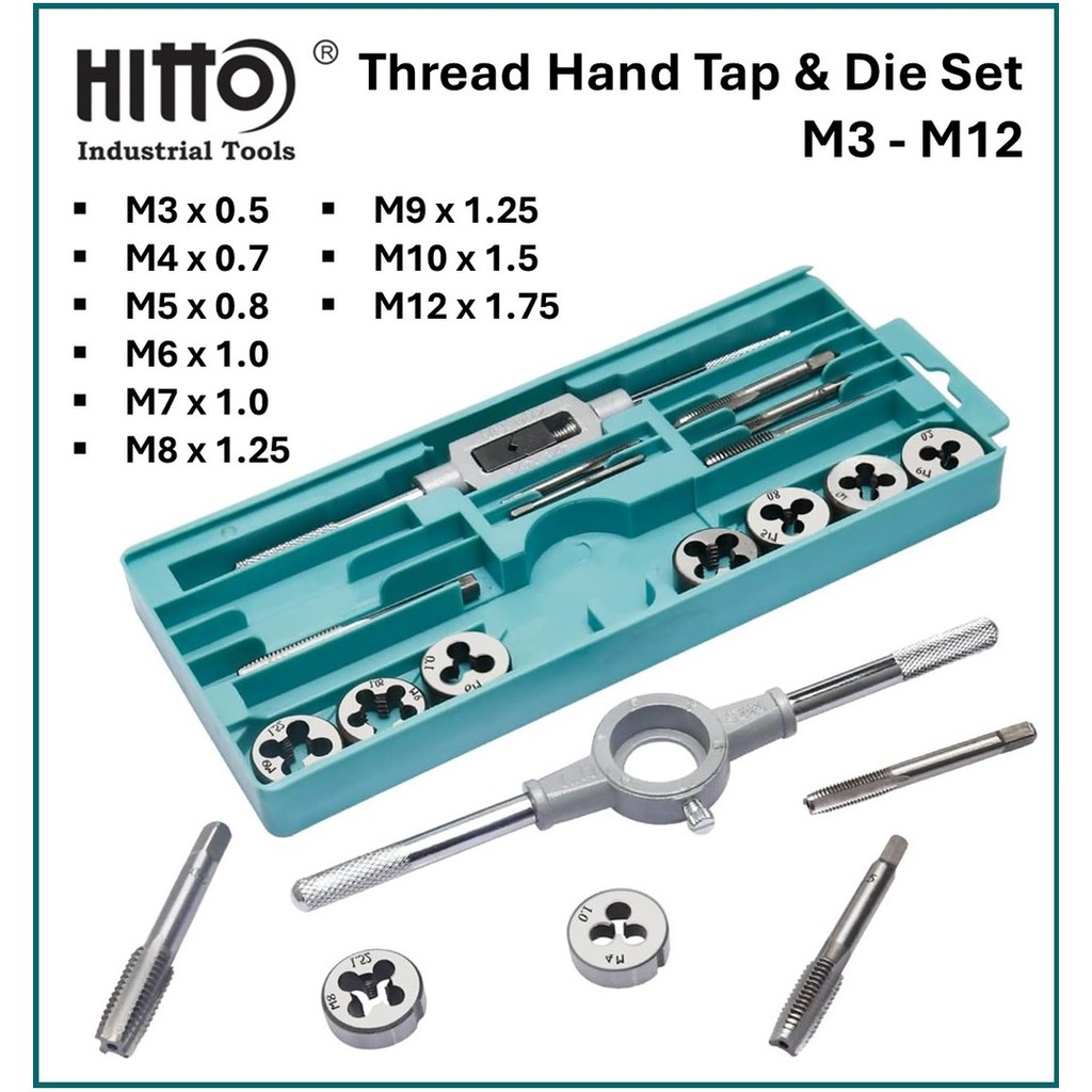 HITTO 20 PCS M3 - M12 TAP & DIE SET / THREAD REPAIR KIT / SCREW EXTRACTOR | Shopee Malaysia