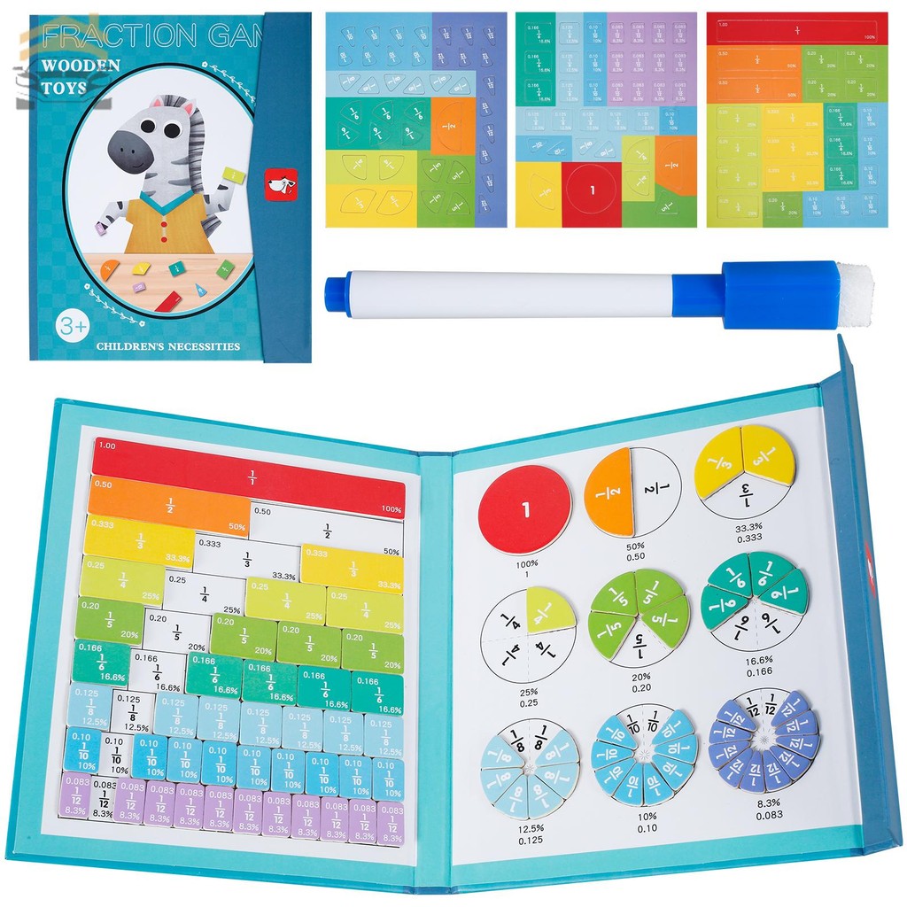 Fraction Tiles and Fraction Circles Set with Pen Board Math Fraction ...