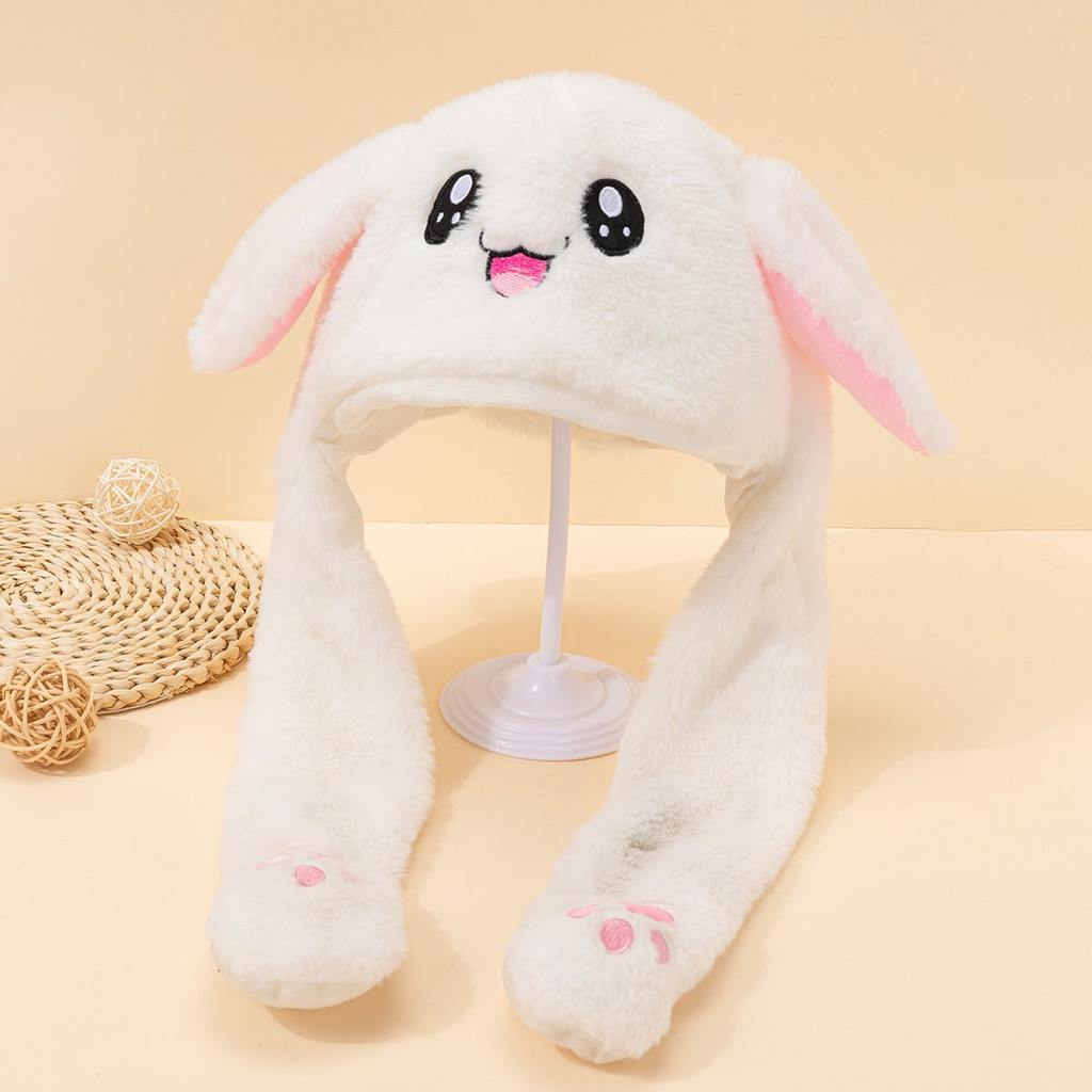 Plush Rabbit Hat with Moving Ears Topi arnab telinga yang bergerak ...