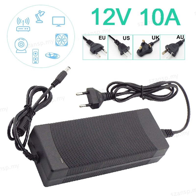 12Volt Universal Adaptor AC 110V 220V to DC 12V 10A Adapter Power ...