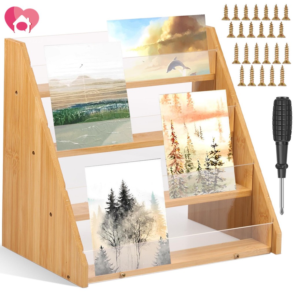 Card Display Stand Greeting Card Display 4 Tier Bamboo and Acrylic Card ...
