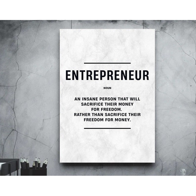 Just Gift Entrepreneur Noun Definition Print Inspirational Quote Wall ...