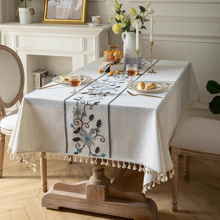 Nordic Cotton Linen Table Cloth 6 Seater Light Luxury Embroidered ...