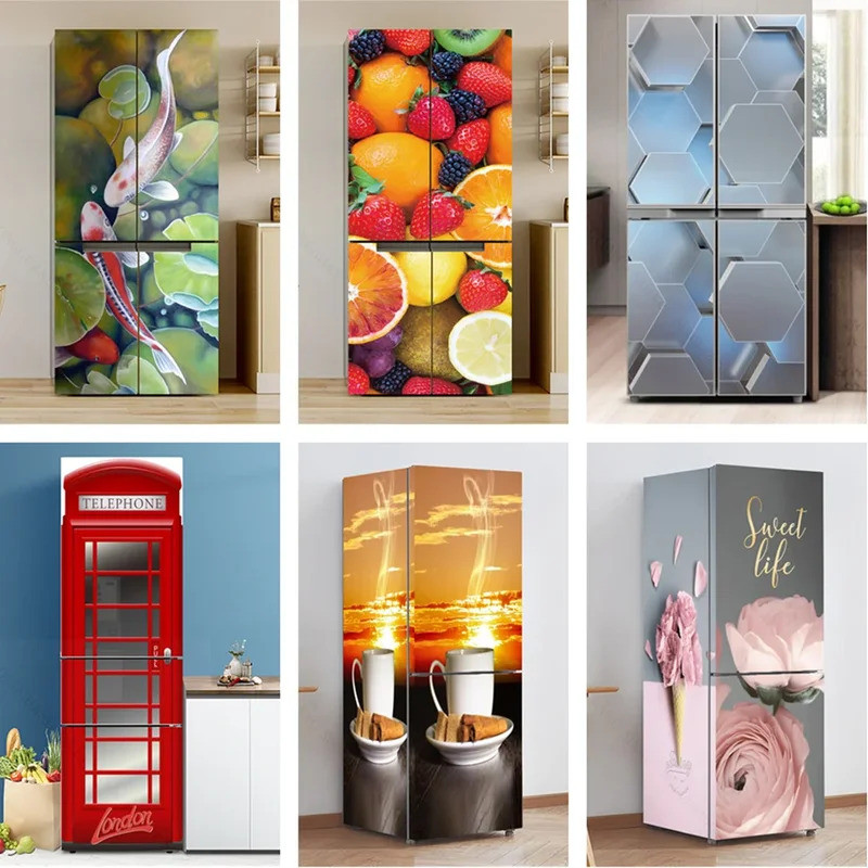Custom refrigerator sticker Red Phone Booth Double Door Refrigerator ...