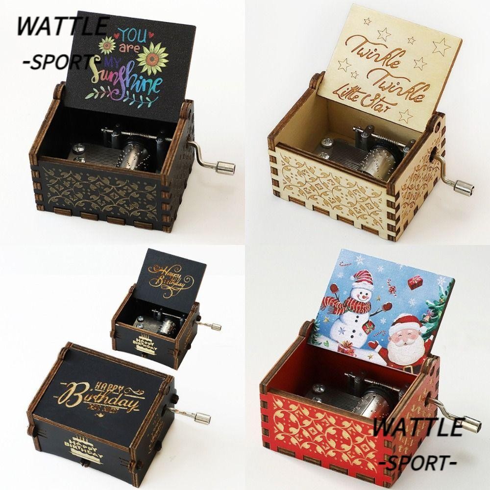 WA-SPORT Carved Musical Box, Classical Hand Crank Wooden Music Box ...