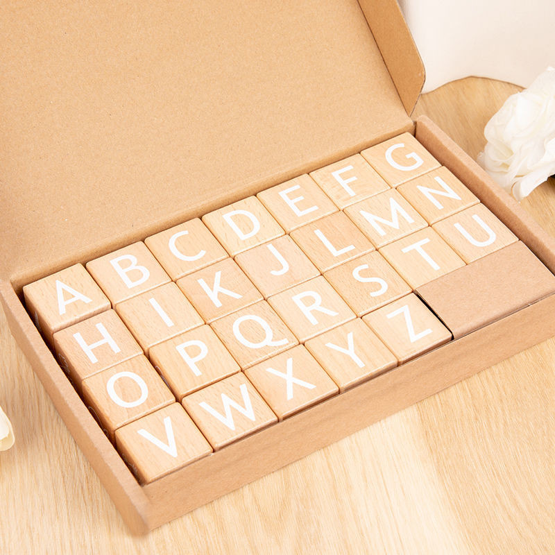 Abcd Letter Building Blocks Children's Beech Large Particle Cube 26 Pcs ...