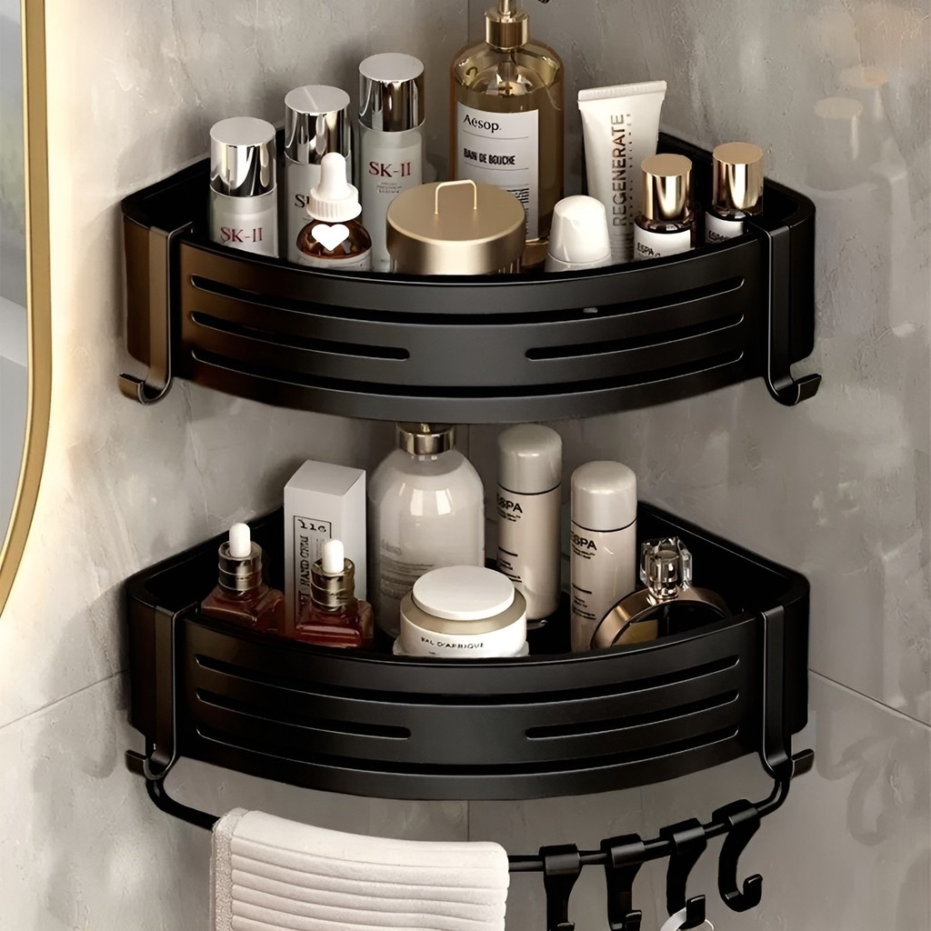 3 Layers Punch-Free Bathroom Corner Shelf Corner Rack Aluminum ...