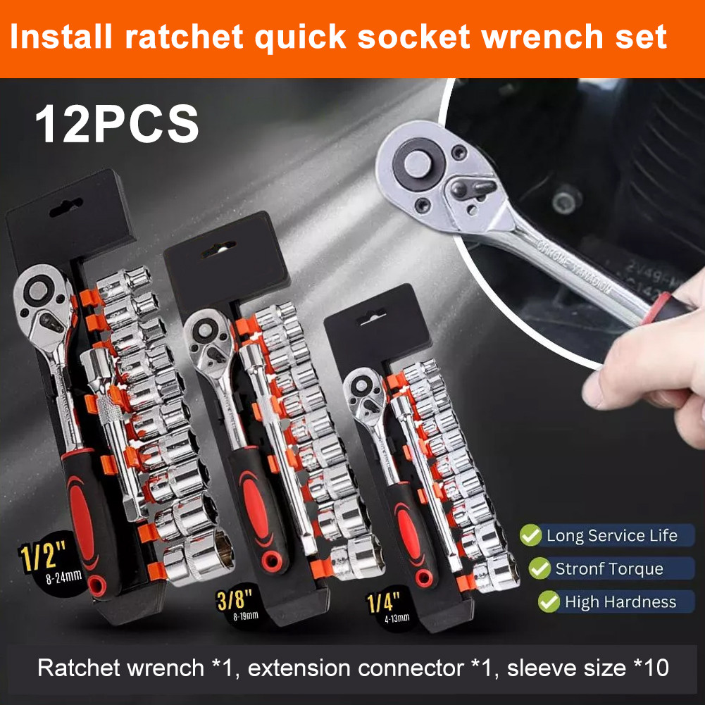 12pcs Ratchet Wrench Socket Set Tools Box Spanner Heavy Duty Tool ...