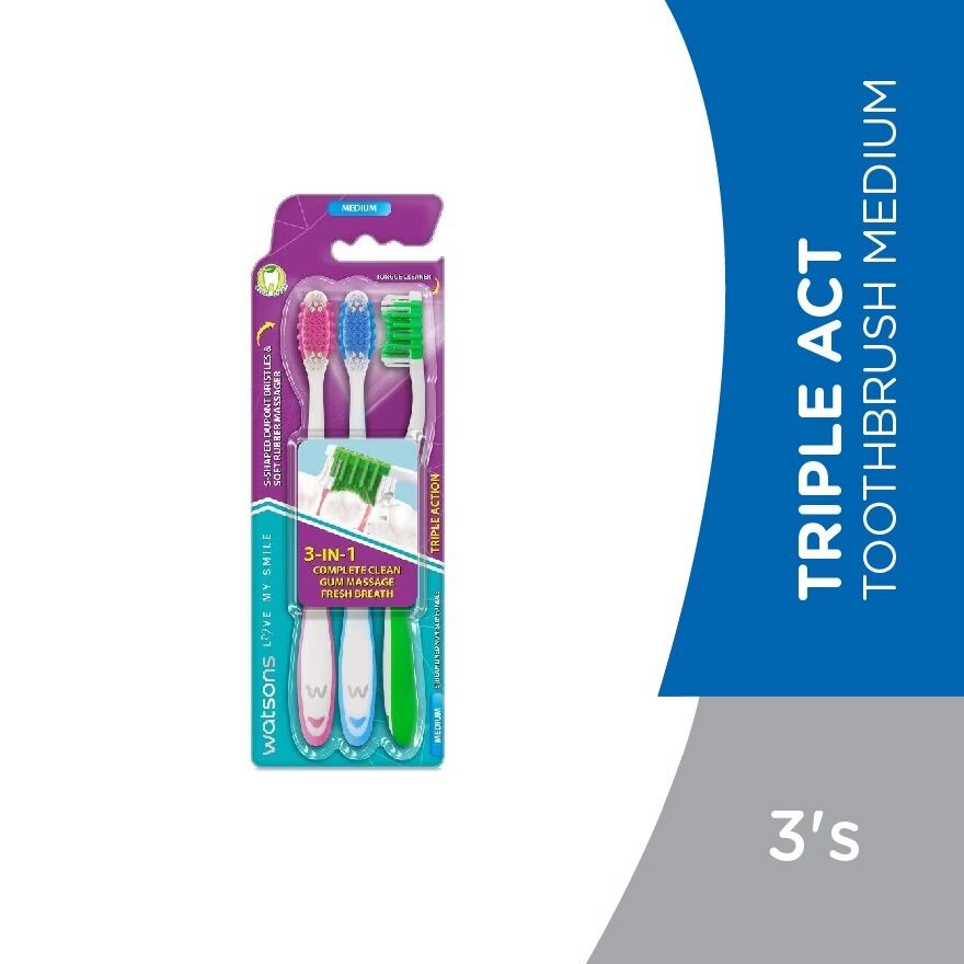 WATSONS Triple Act Tooth Brush Medium 3's | Shopee Malaysia
