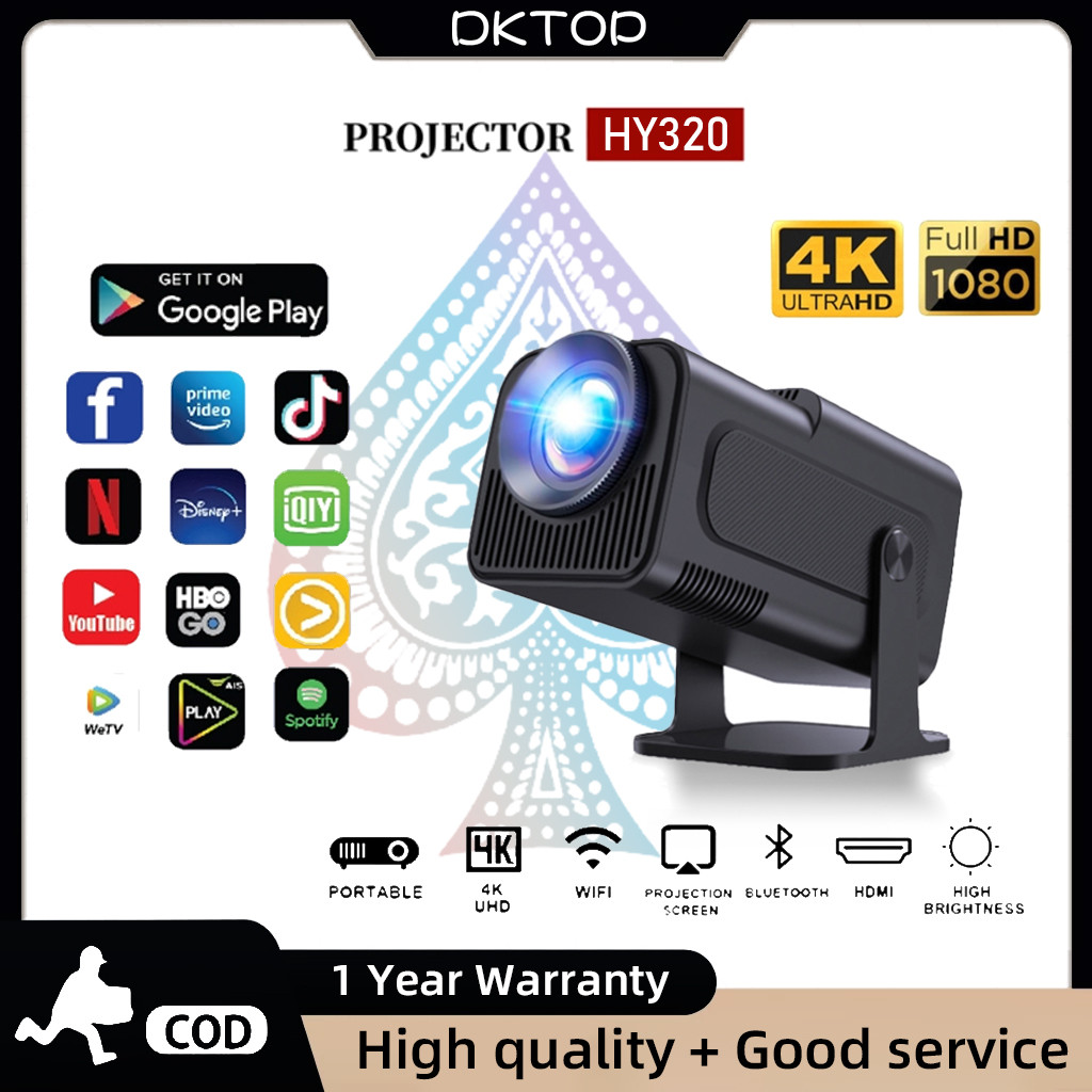 HY320 Projector 4K 390ANSI Native 1080P Wifi6 BT5.0 Android 11 portable ...