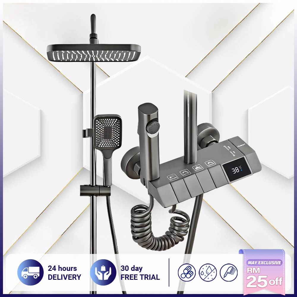 Double Water Inlet High Pressure Digital Display Shower Mixer Shower ...