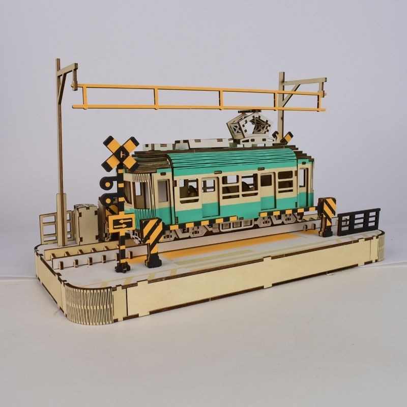 Tram wooden three- Railed Tram wooden three-dimensional Puzzle Model ...