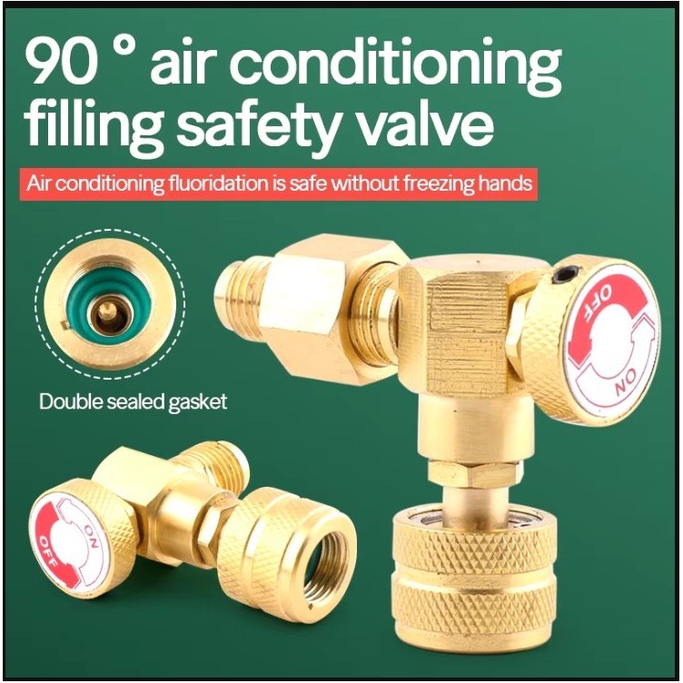 90° Degree Safety Valve Adapter R32 R410a R22 Refrigerant Charging Retention Control Valve ...