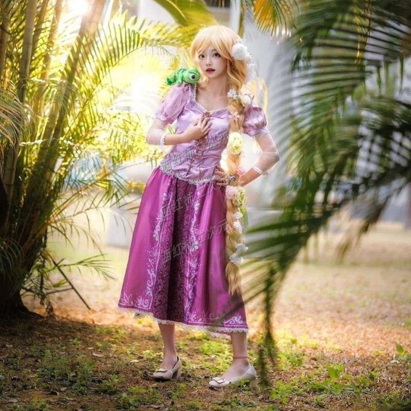Tangled cos Costume Disney Rapunzel Princess Le Pei cosplay Costume Halloween Princess Dress ...