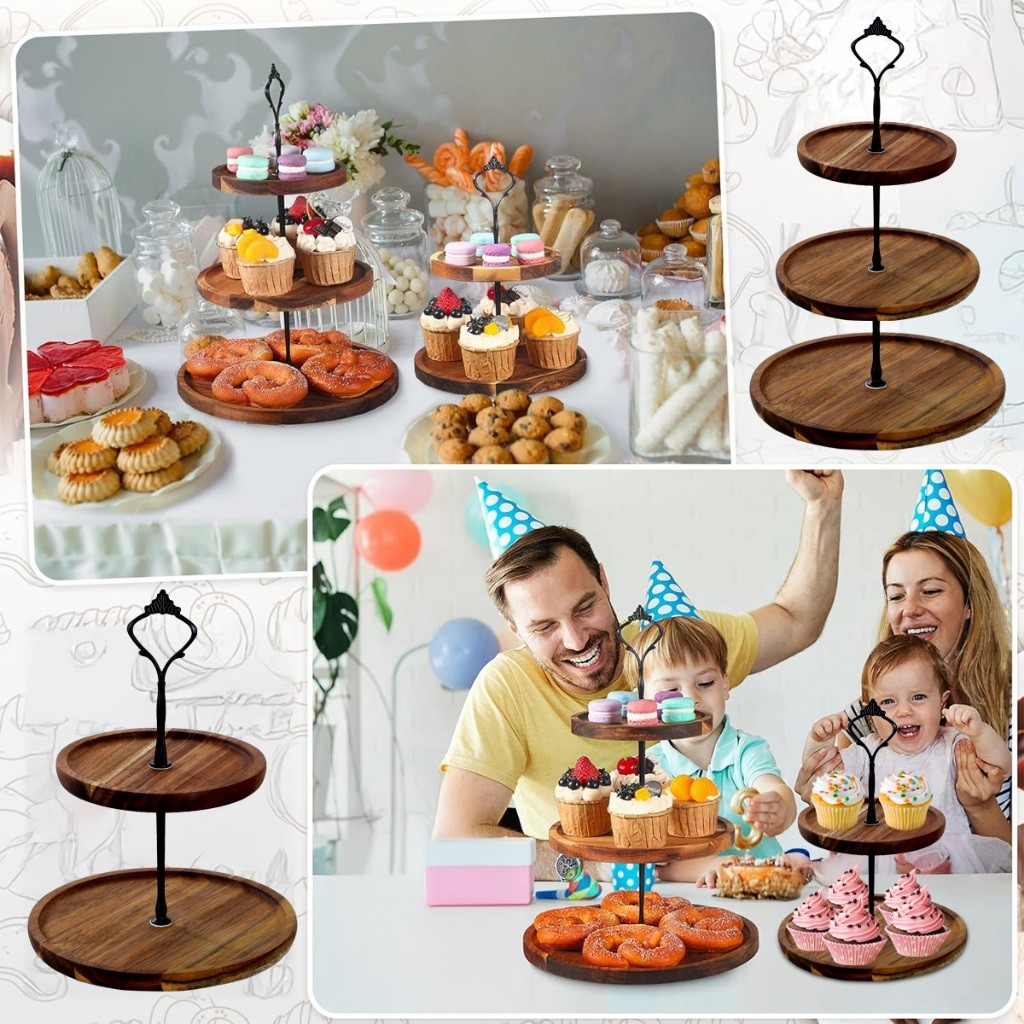 Wood Party Dessert Stand Muffin Tray High Tea Display Set Serving Tray ...