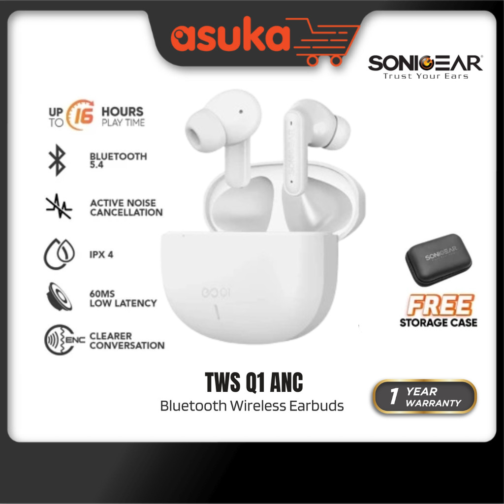 SonicGear TWS Q1 ANC Bluetooth 5.4 Wireless Earbuds with IPX 4 Splash Proof | Shopee Malaysia