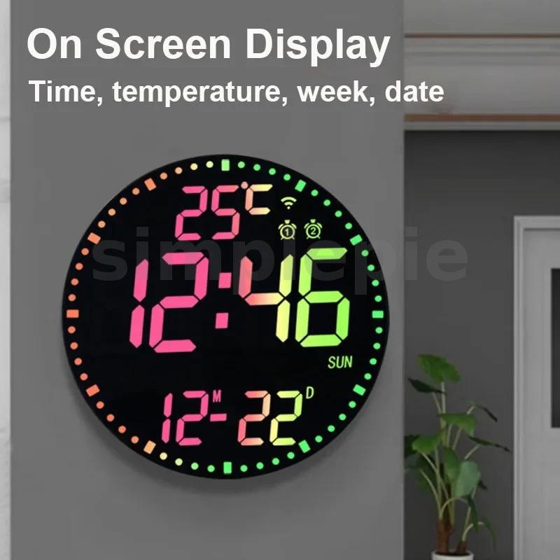 Smart Wifi Wall Clock RGB Calendar Clock Living Room Digital Wall Clock ...