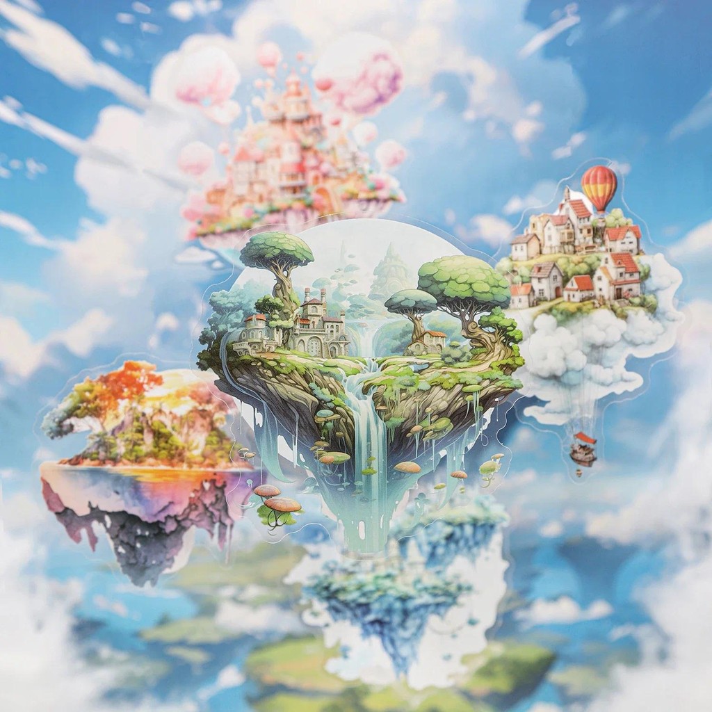 JIANWU Skyrim Phantom Series Vintage Floating Island Landscaping PET Sticker Creative DIY ...