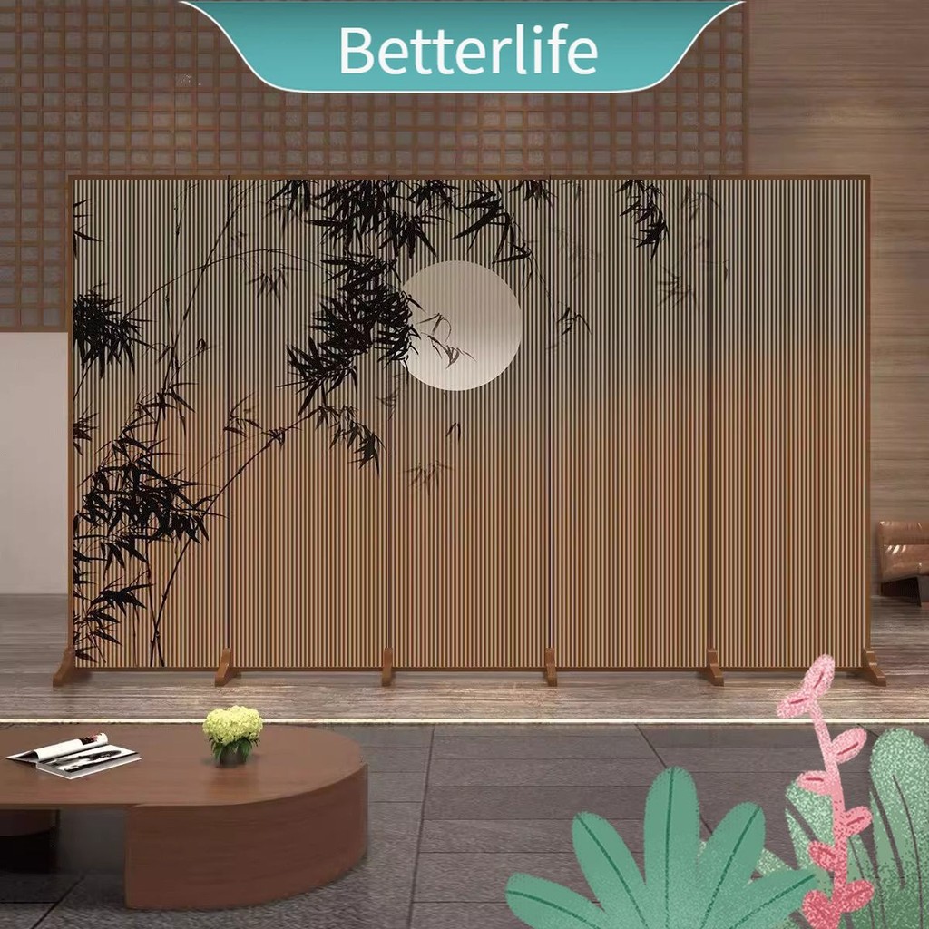 Chinese Style Screen Living Room Partition Screen with Wheels Movable ...