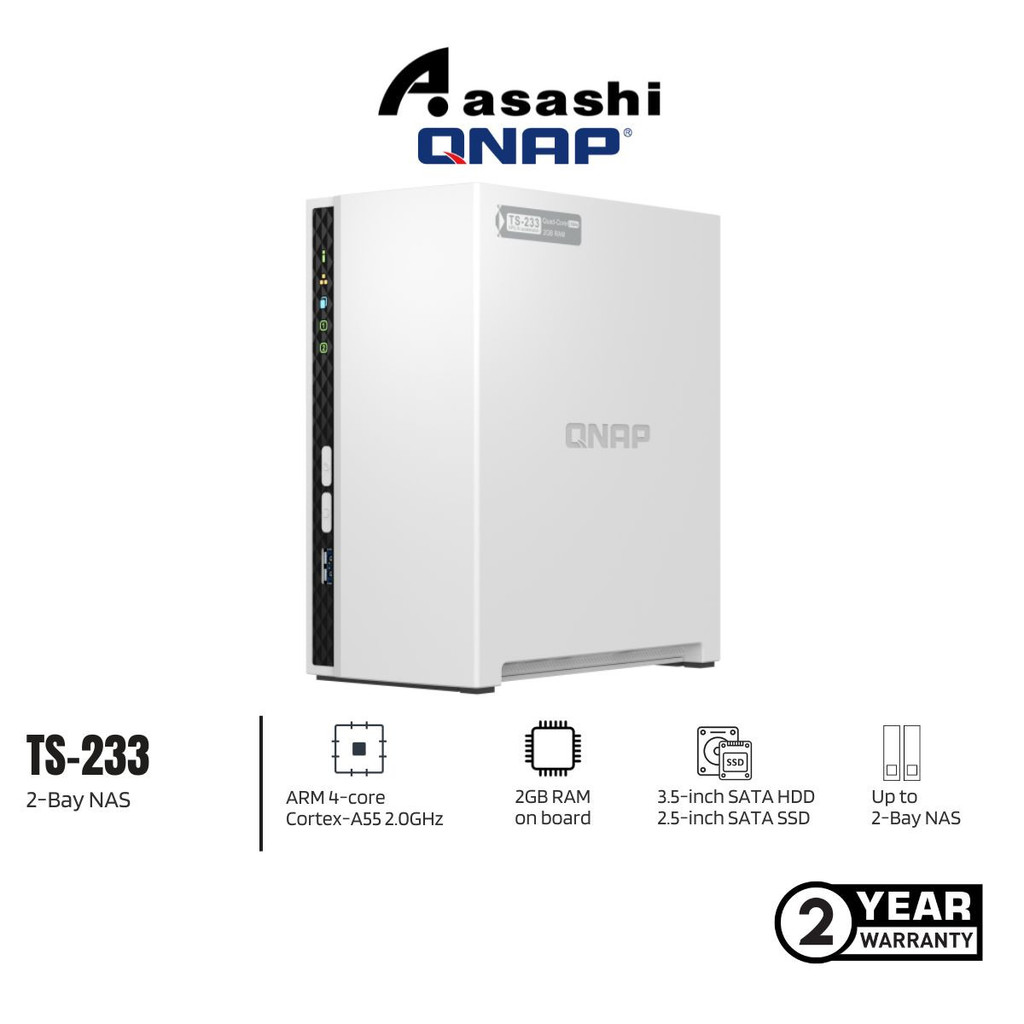 Qnap TS-233 2-Bay NAS System (ARM 4-core Cortex-A55 2.0GHz processor ...