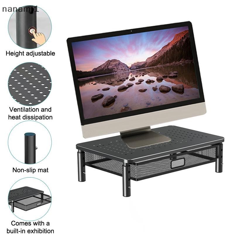 nanami1 Computer Screen Holder With Drawer 3-Stage Height Adjustment PC ...