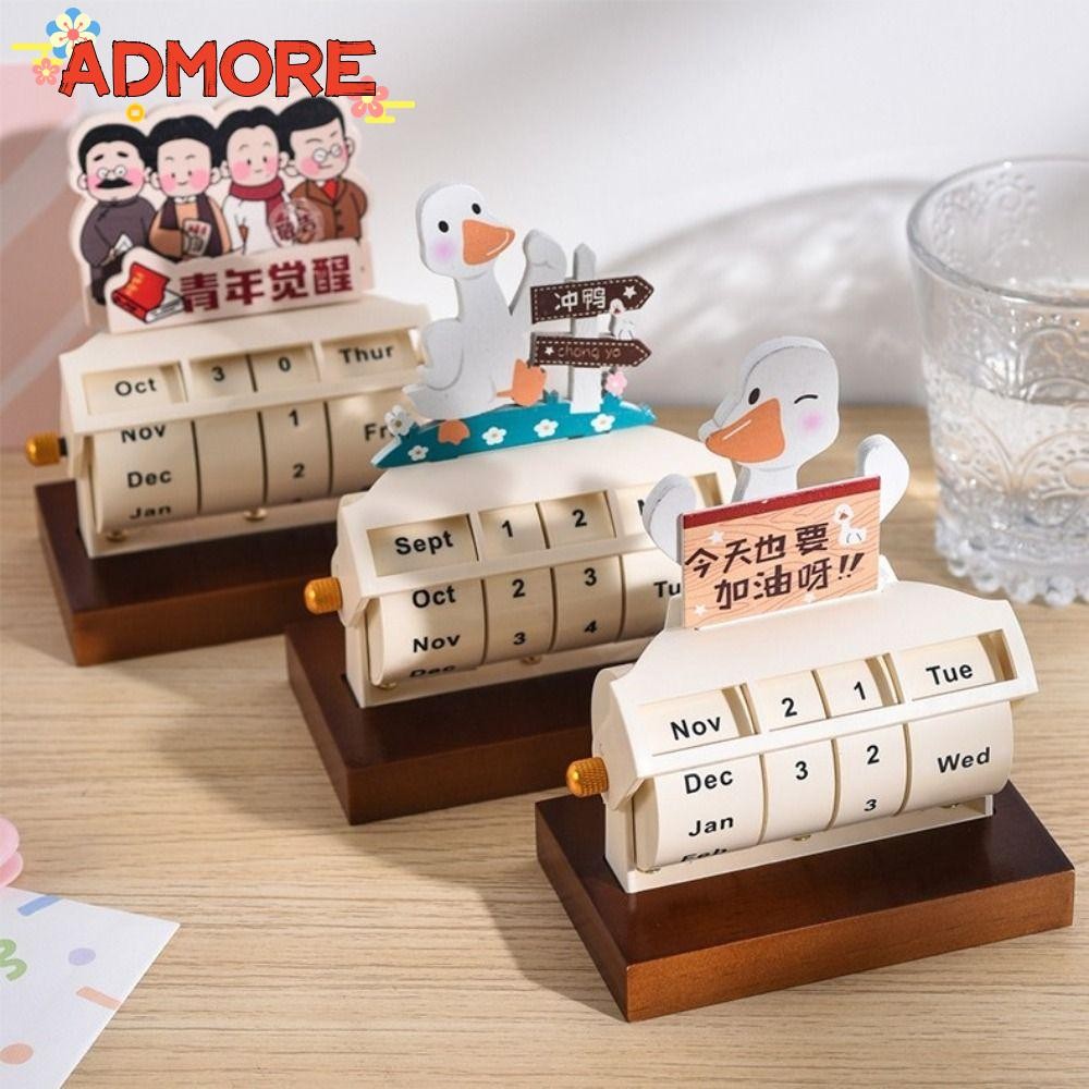 ADMORE Perpetual Calendar, Wooden Base Month Week Day Wheeling Calendar ...