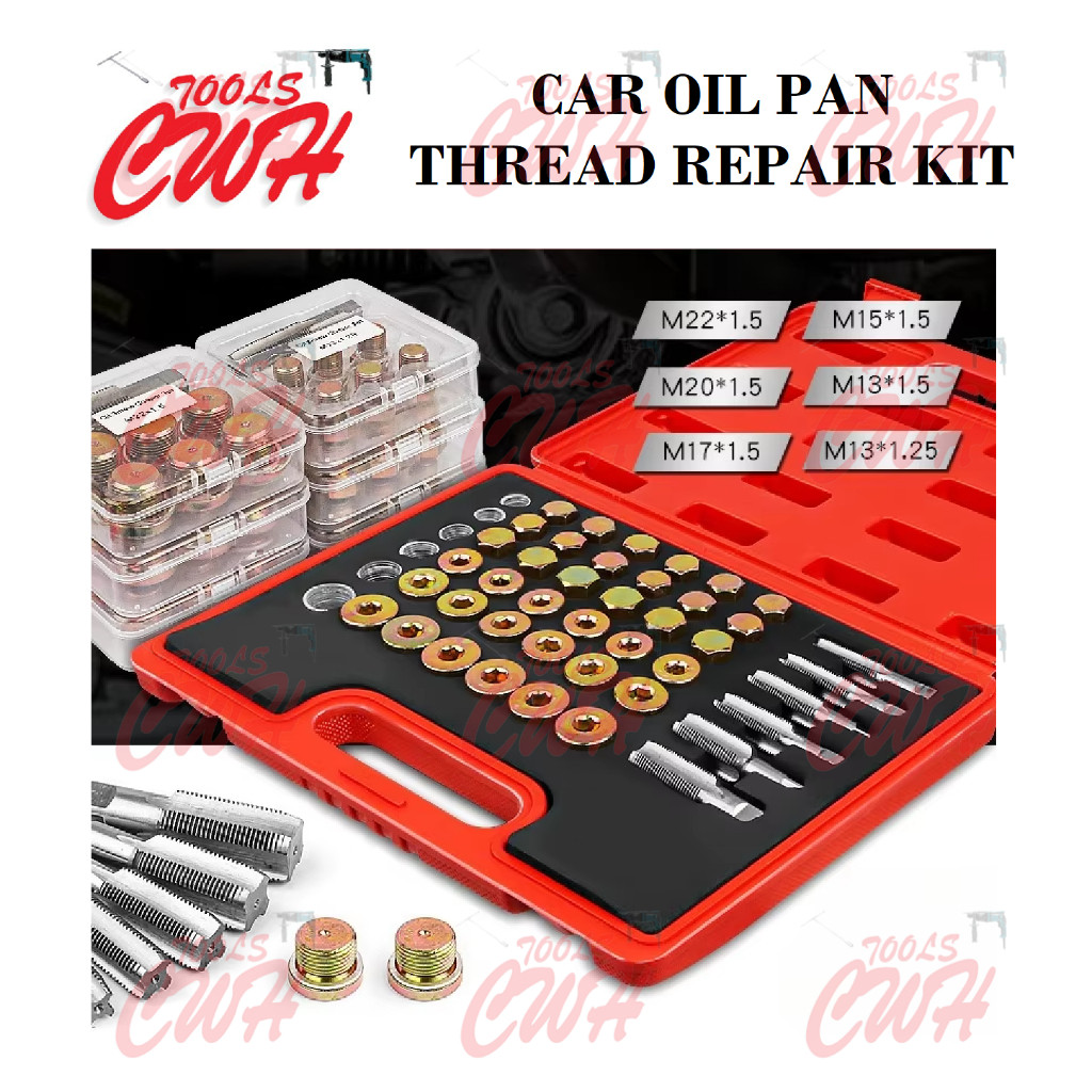 114PCS CAR OIL PAN DRAIN PLUG SOCKET SUMP THREAD REPAIR TOOL KIT SET ...