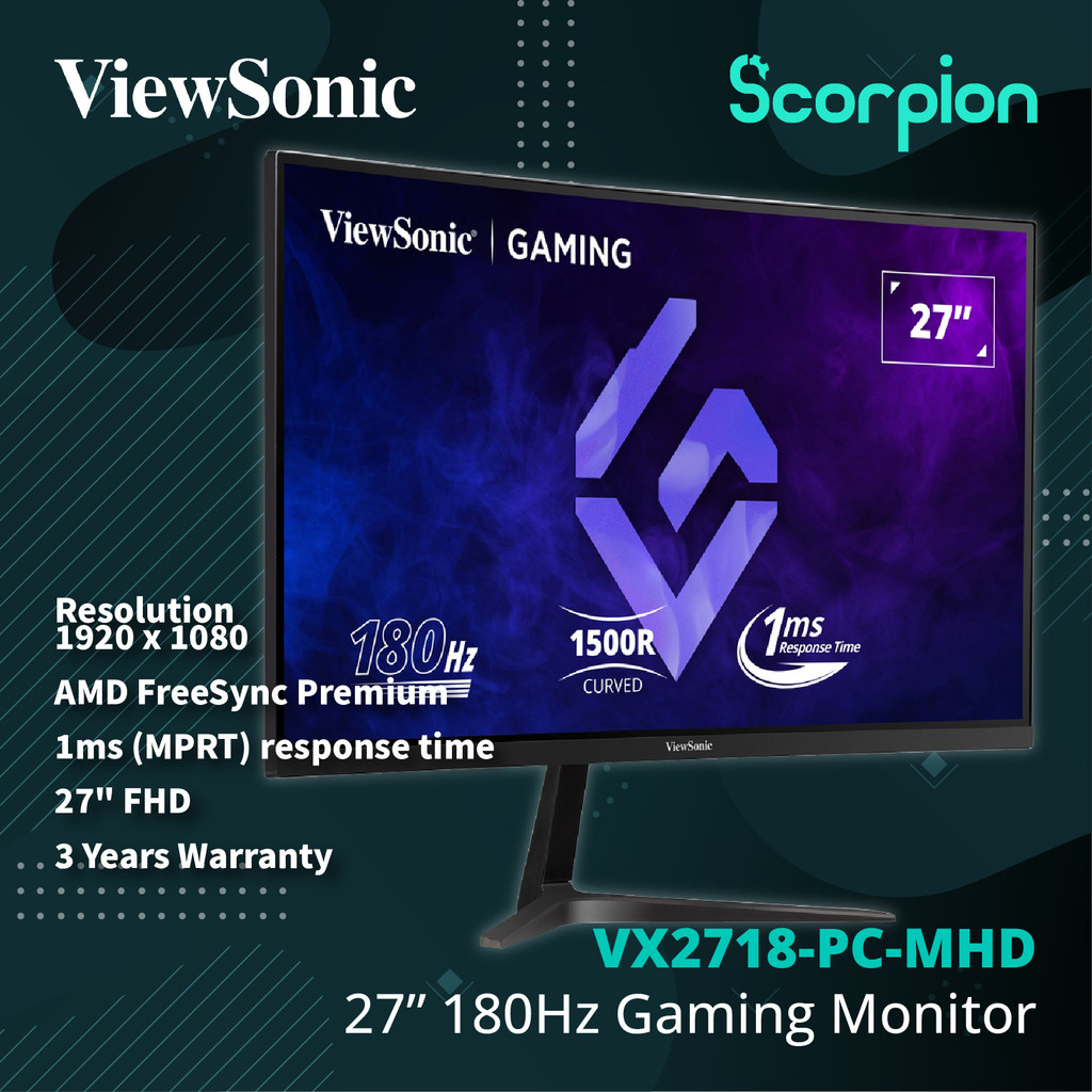 ViewSonic VX2718-PC-MHD 27” 180Hz 1500R Curved Gaming Monitor | Shopee ...