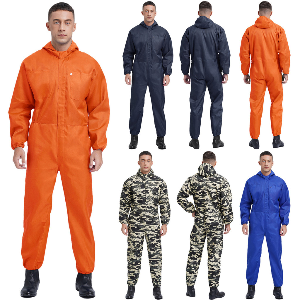 Men Women Dustproof Hooded Coverall Mechanic Uniform Big Pockets ...
