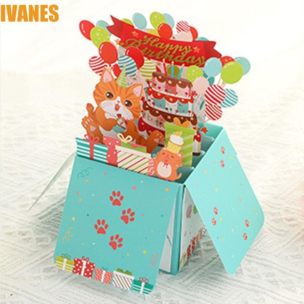 IVANES Birthday Cat Gift Card, Blessing Foldable 3D Pop-Up Greeting ...