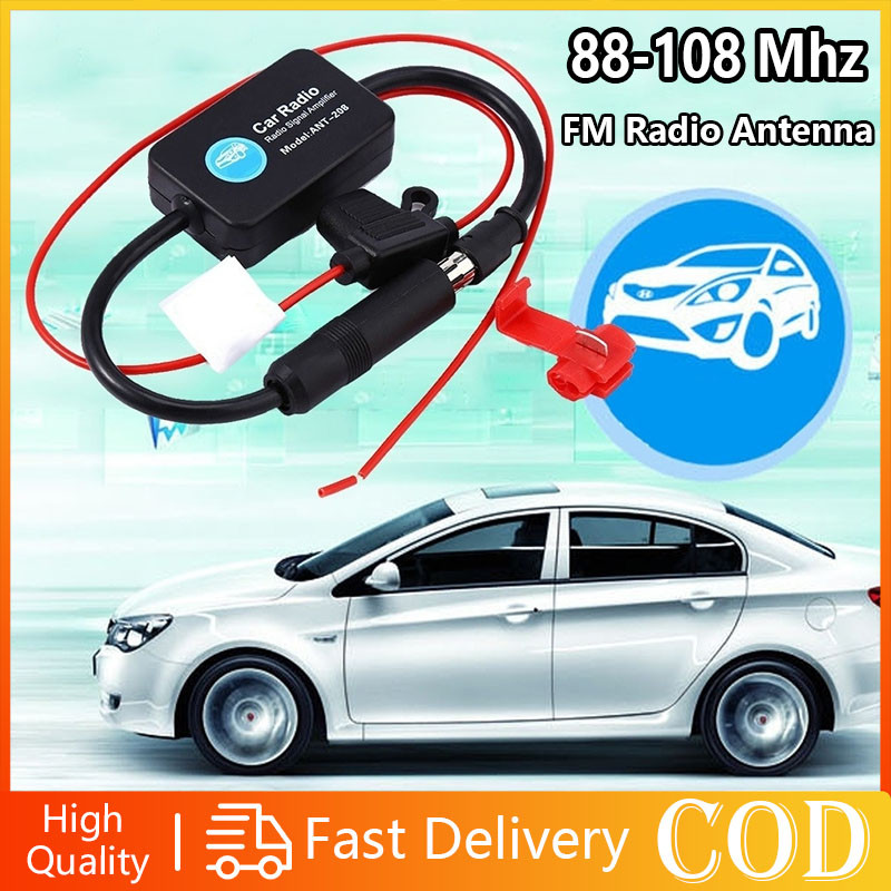 Car Signal Amplifier FM 12-24V Radio Antenna Automotive Universal Frequency 88-108 Mhz Amp Auto ...