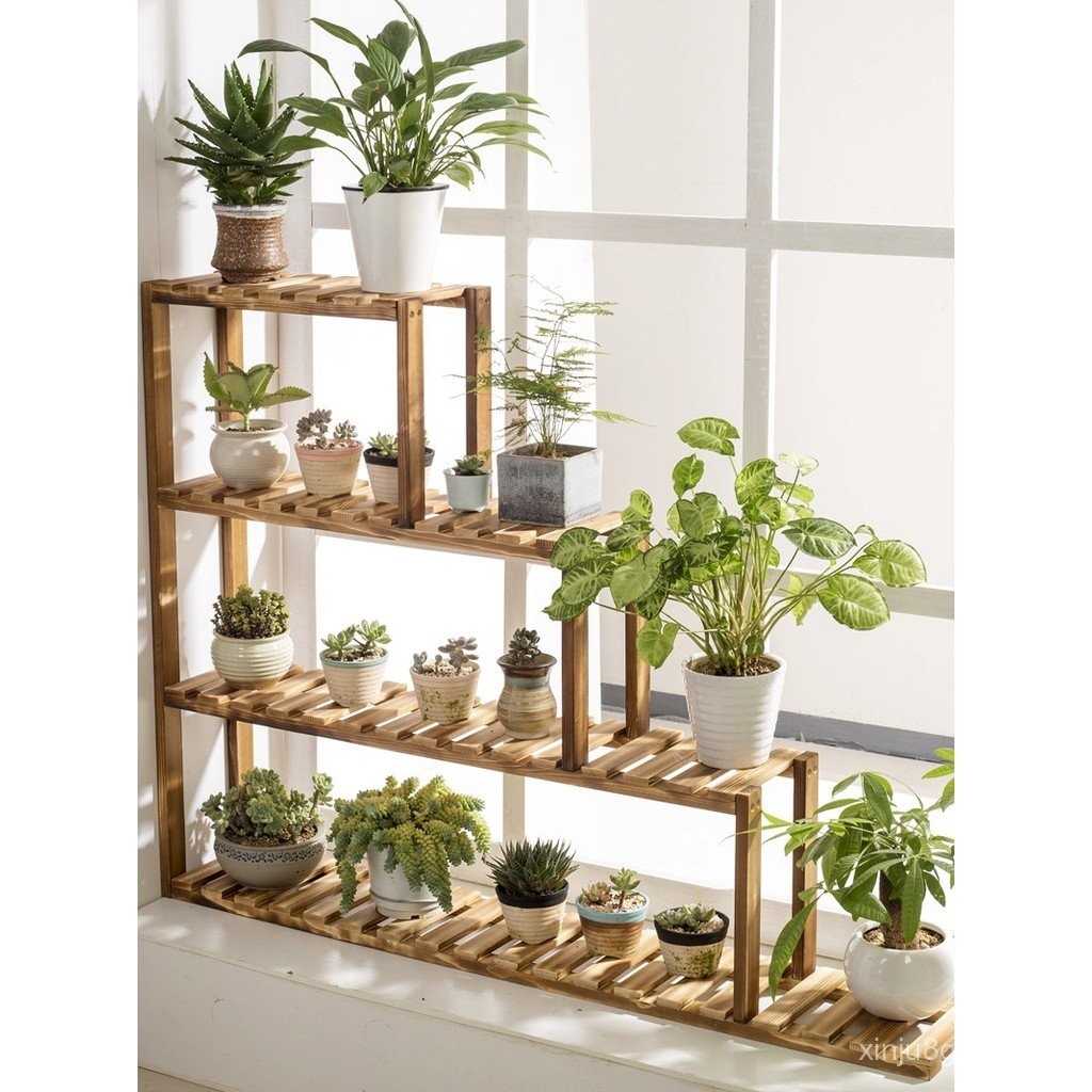 Window Sill Flower Stand Solid Wood Balcony Living Room Indoor Ladder ...