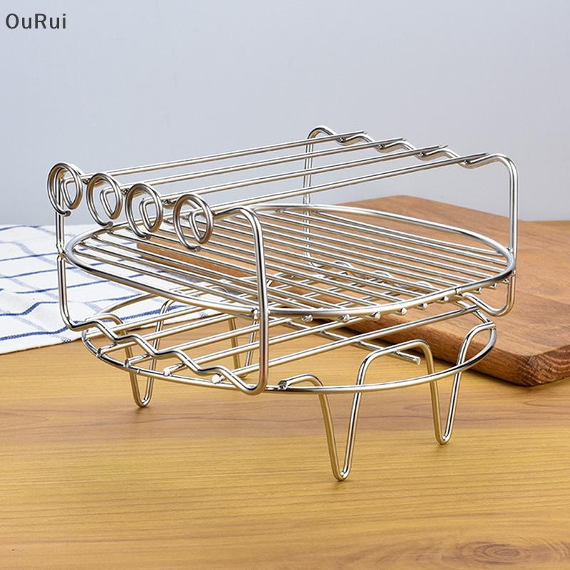 # OuRui # Stainless Steel Airfryers Double Layer Rack Versatile Round ...